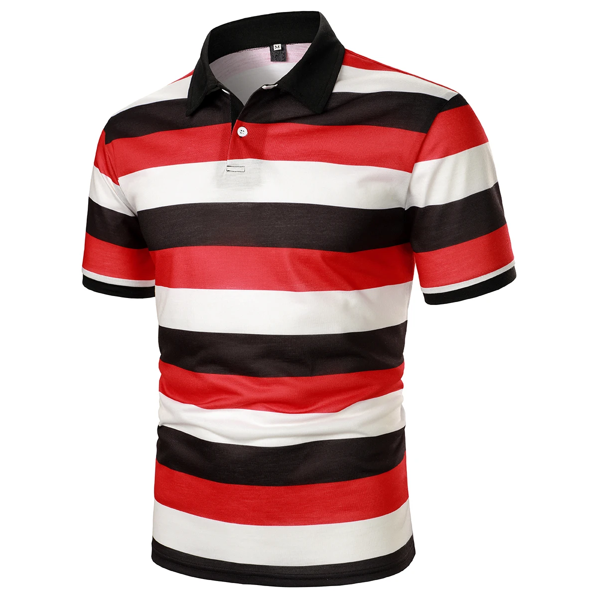 Men-Short-Sleeved-Polo-Shirt-Bold-Contrast-Stripe-Three-Color-Print-Top ...