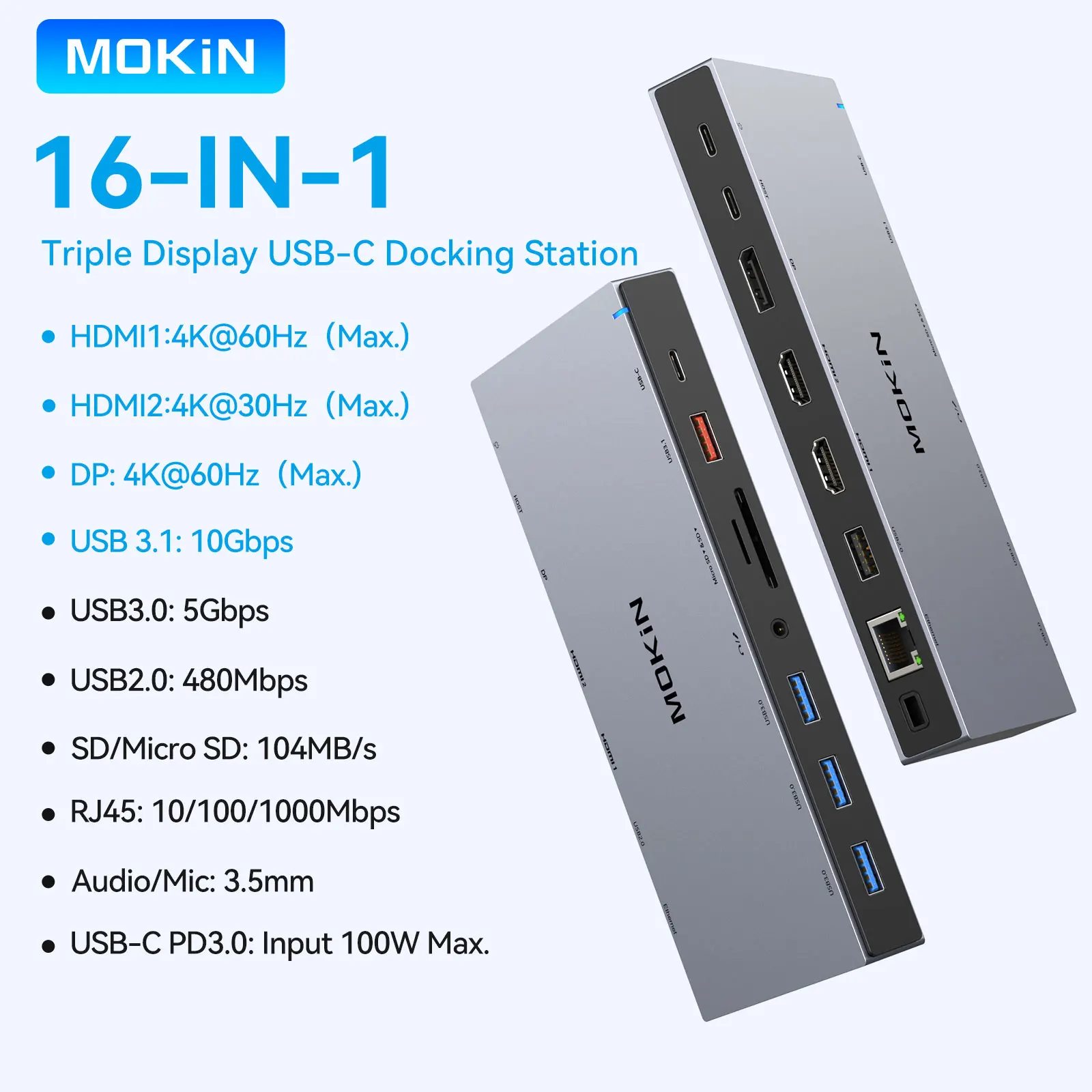 MOKiN 15 in 1 Docking Station for MacBook Pro Air iPad Thunderbolt ...
