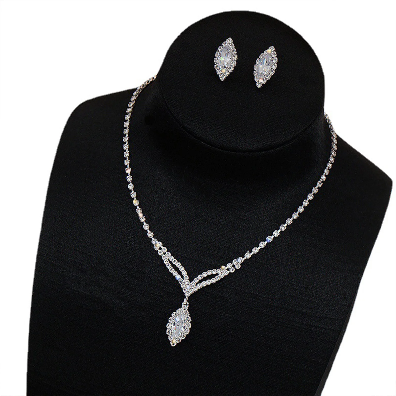 Full-Diamond-Necklace-Earring-Set-Rhinestone-Chain-Necklace-with ...