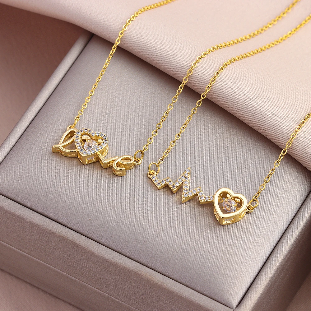 Cute Gold Color Love Heart Pendant Necklaces For Women Ladies Romantic ...