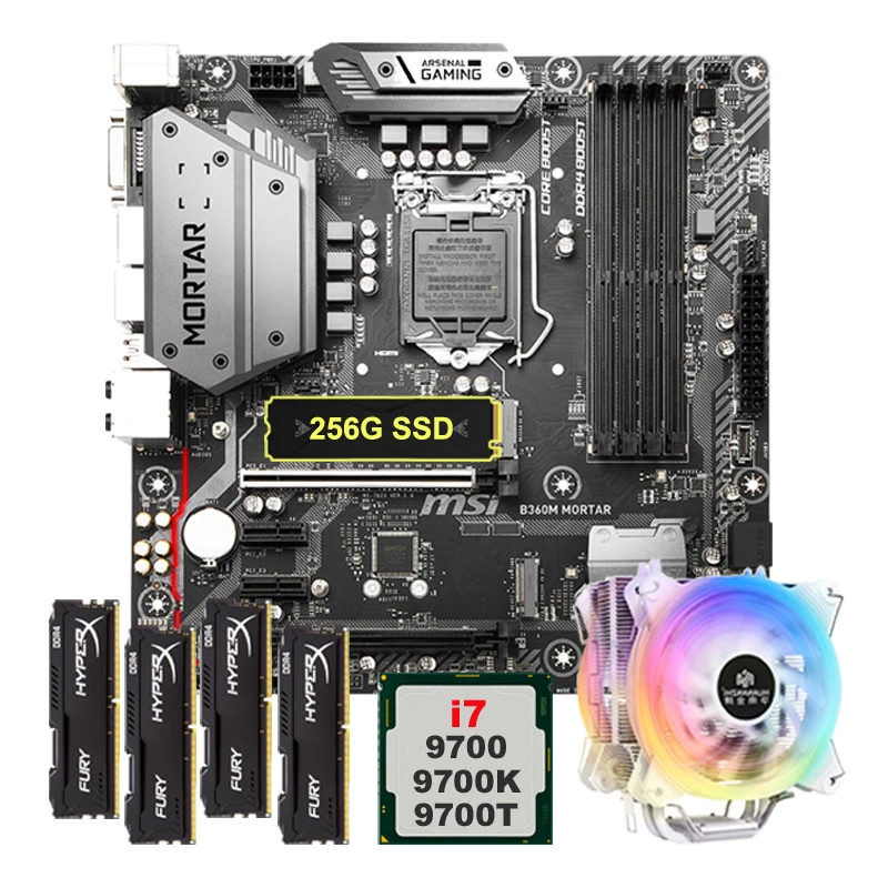 B360m Lga1151 Placa-mãe Com 256g M.2 Nvme Ssd Processador Diy Núcleo I7 9700 9700k 4 Tubos Cpu ...