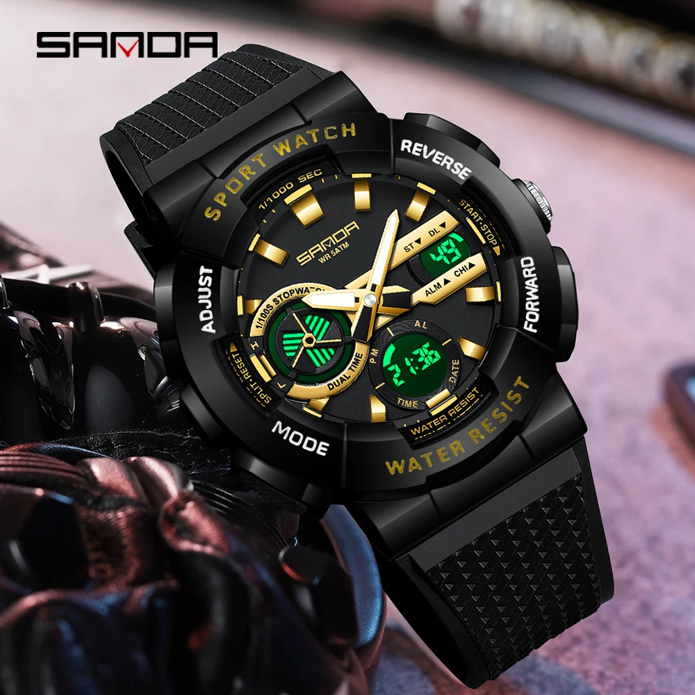 SANDA 2025 New 3365 Fashionable Men's Electronic Watch With Dual ...