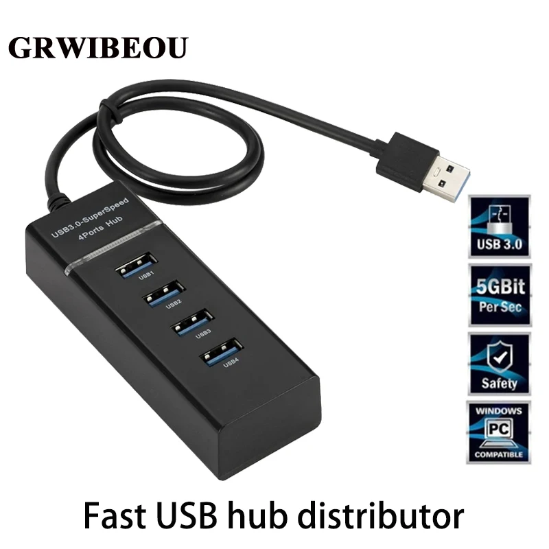 GRWIBEOU 4 Ports USB 2.0 3.0 HUB Splitter High Speed HUB High-Speed ...