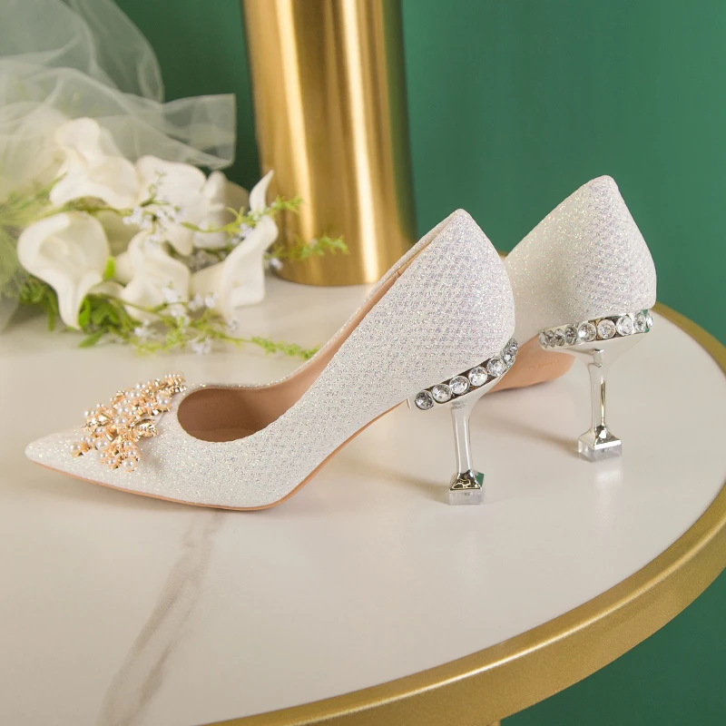 Chaussures-de-Mariage-D-contract-es-Talons-Hauts-en-M-tal-Strass ...