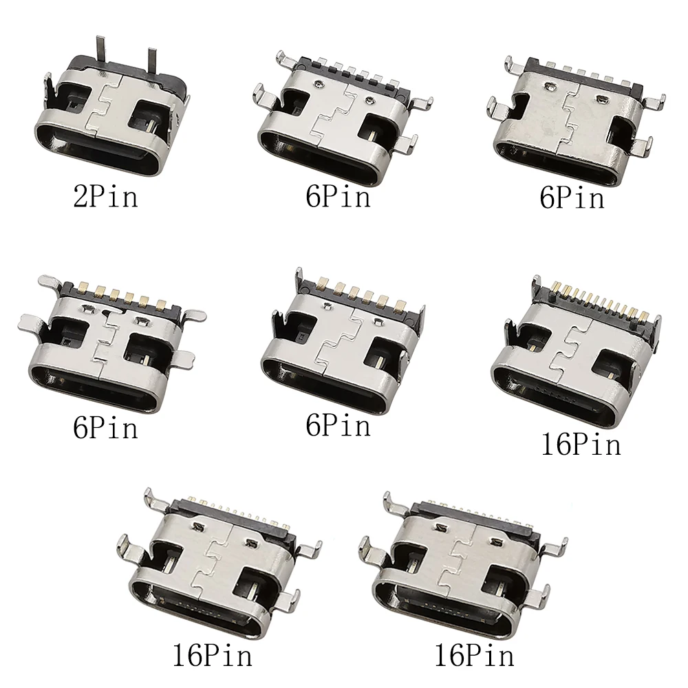 10Pcs-USB-Type-C-Female-2P-6P-16Pin-SMT-Socket-Charging-Port-PCB-Solder ...
