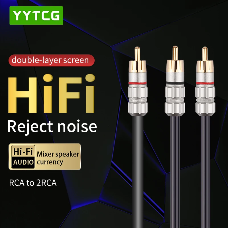 Hi-Fi-RCA-para-2-RCA-Male-Audio-Cable-Subwoofer-Amplifier-Alto-falante ...