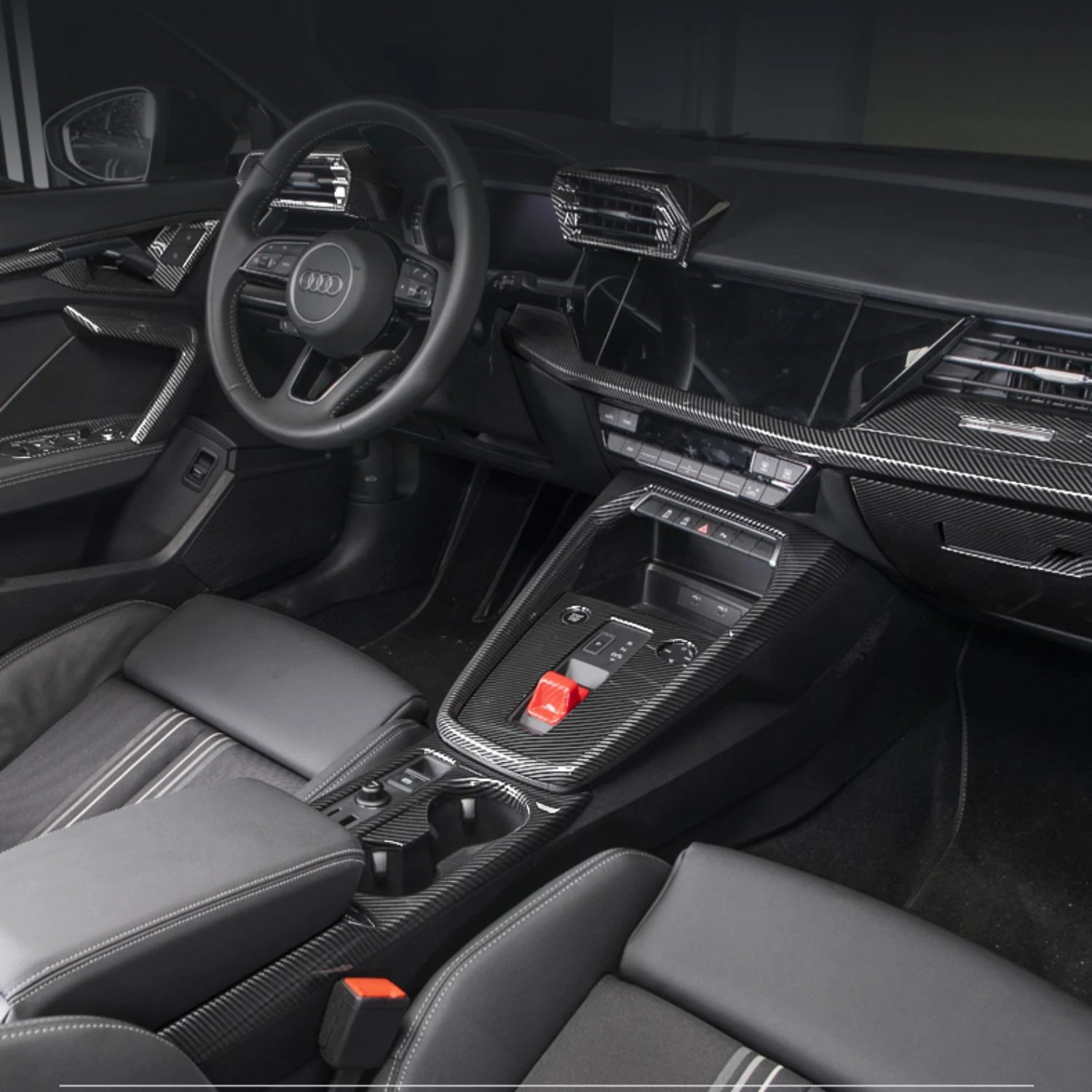 For Audi A3 A3L S3 2021 2020 2023 2024 2025 Carbon Fibre Grain Overlay Panels on Dash Center ...