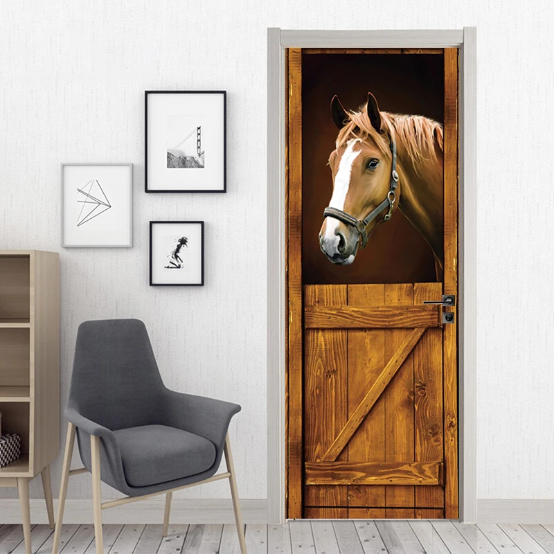 Autocollant de porte en bois rétro,vinyle PVC,affiche,papier peint ...