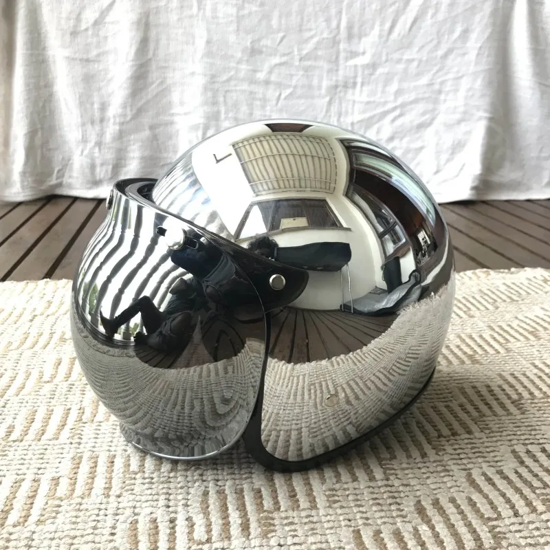 Sliver Chrome Dot Approved Retro Motorcycle Helmet Casco 3/4 Open Face ...