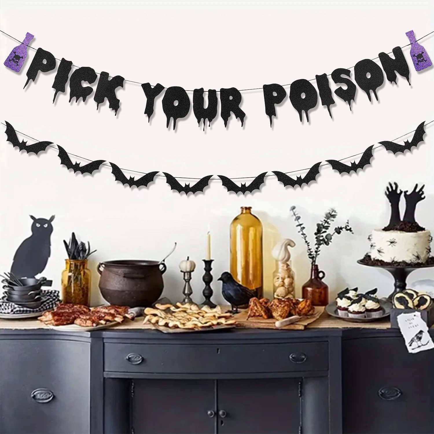 Black Pick Your Poison Banner, Pick Your Poison Halloween Party Banner ...