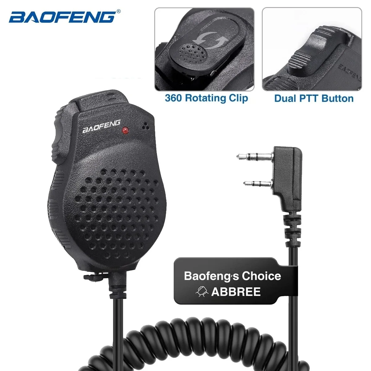 Baofeng UV-82 Dual PTT Speaker Mic Microphone 2 Pin K Plug For Baofeng ...