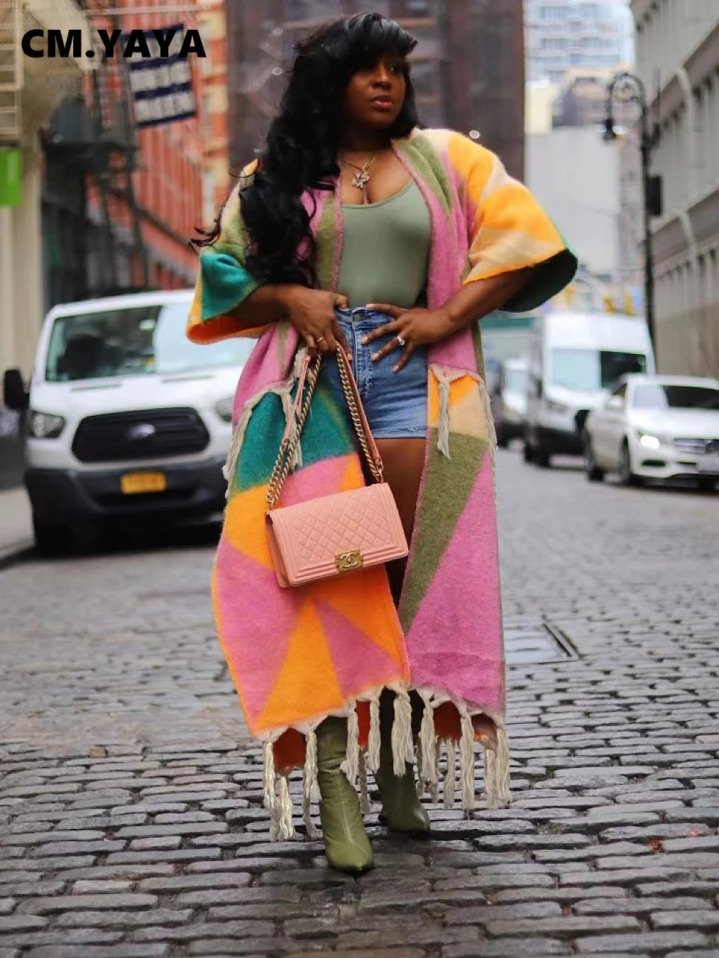 CM-YAYA-Fashion-Women-Knit-Ribbed-Colorblocked-Tassel-Splicing-Batwing ...