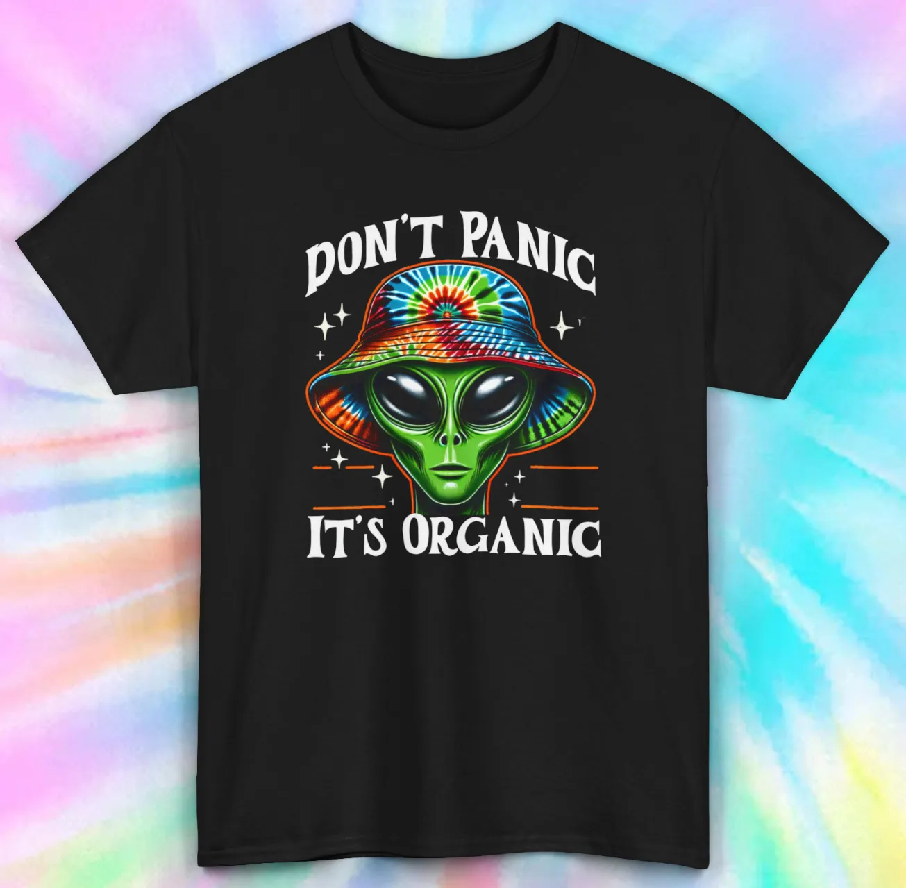 Cool-Alien-Don-t-Panic-Organic-T-Shirt-UFO-Rainbow-Hat-Unisex-S-5XL.jpg