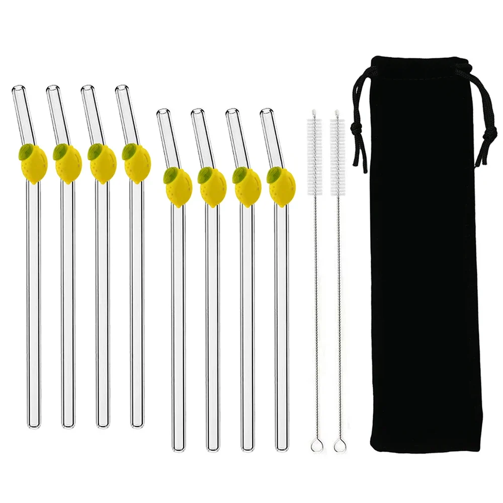 8Pcs Lemon Shaped Glass Straw Reusable Drinking Straws Straw Brush and ...