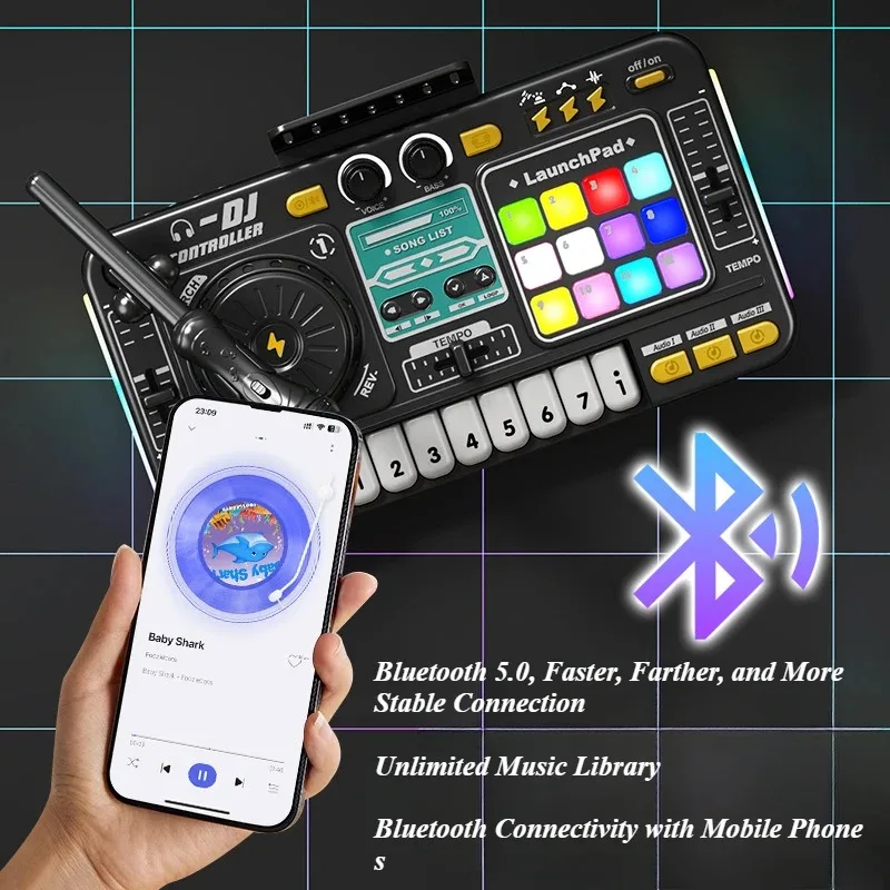 Kid DJ Mixer with Microphone Electronic Piano Keyboard Bluetooth DJ ...