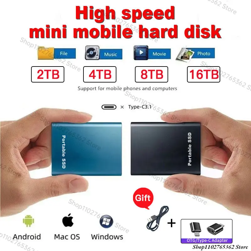 128TB Portable SSD 64TB High speed Mobile Solid State Drive 16TB ...