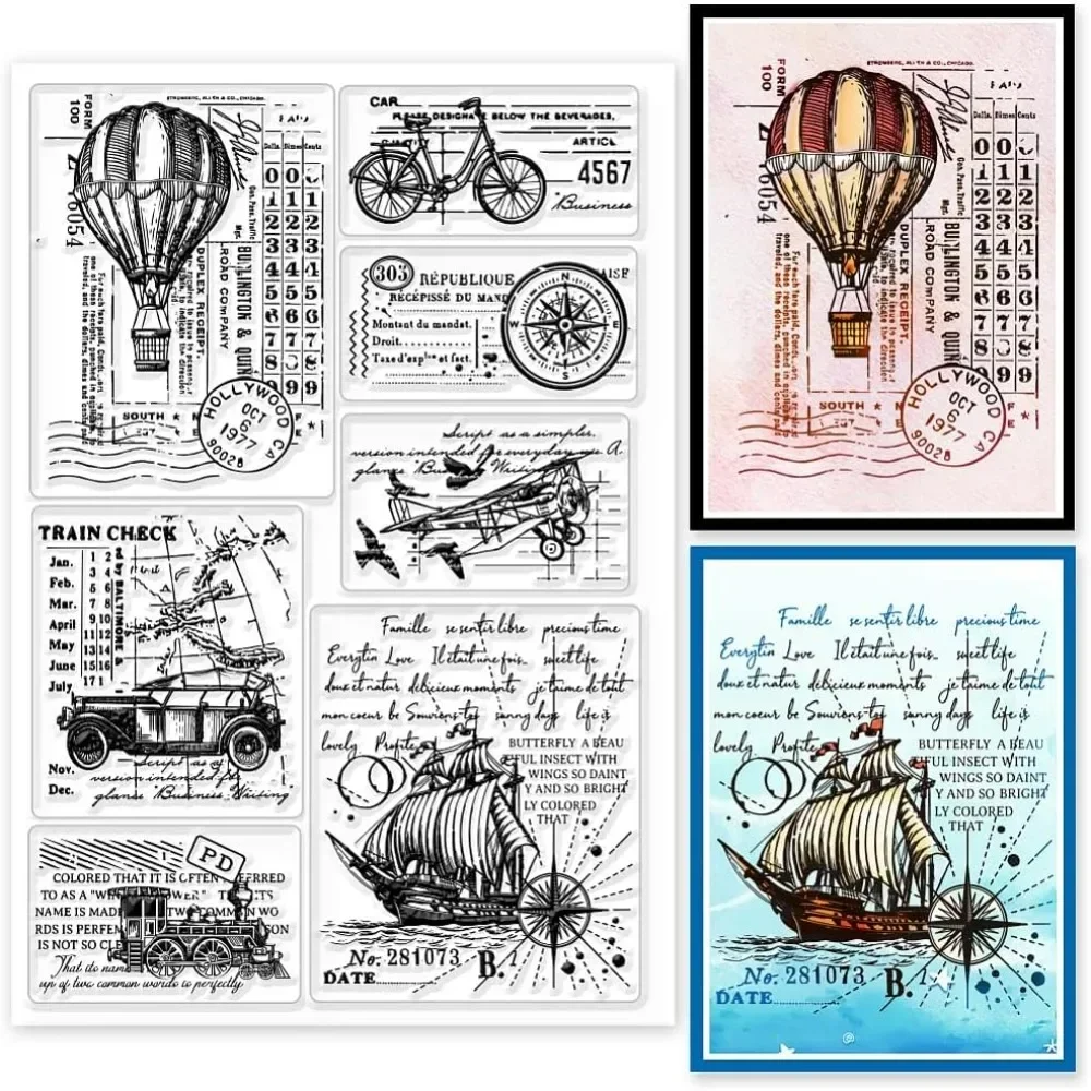 Vintage Transport Background Clear Stamps for DIY Scrapbooking Retro ...