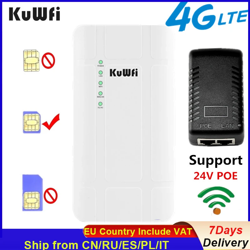 KuWFi enrutador 4G LTE para exteriores, Router inalámbrico de alta potencia de 300Mbps, CPE ...