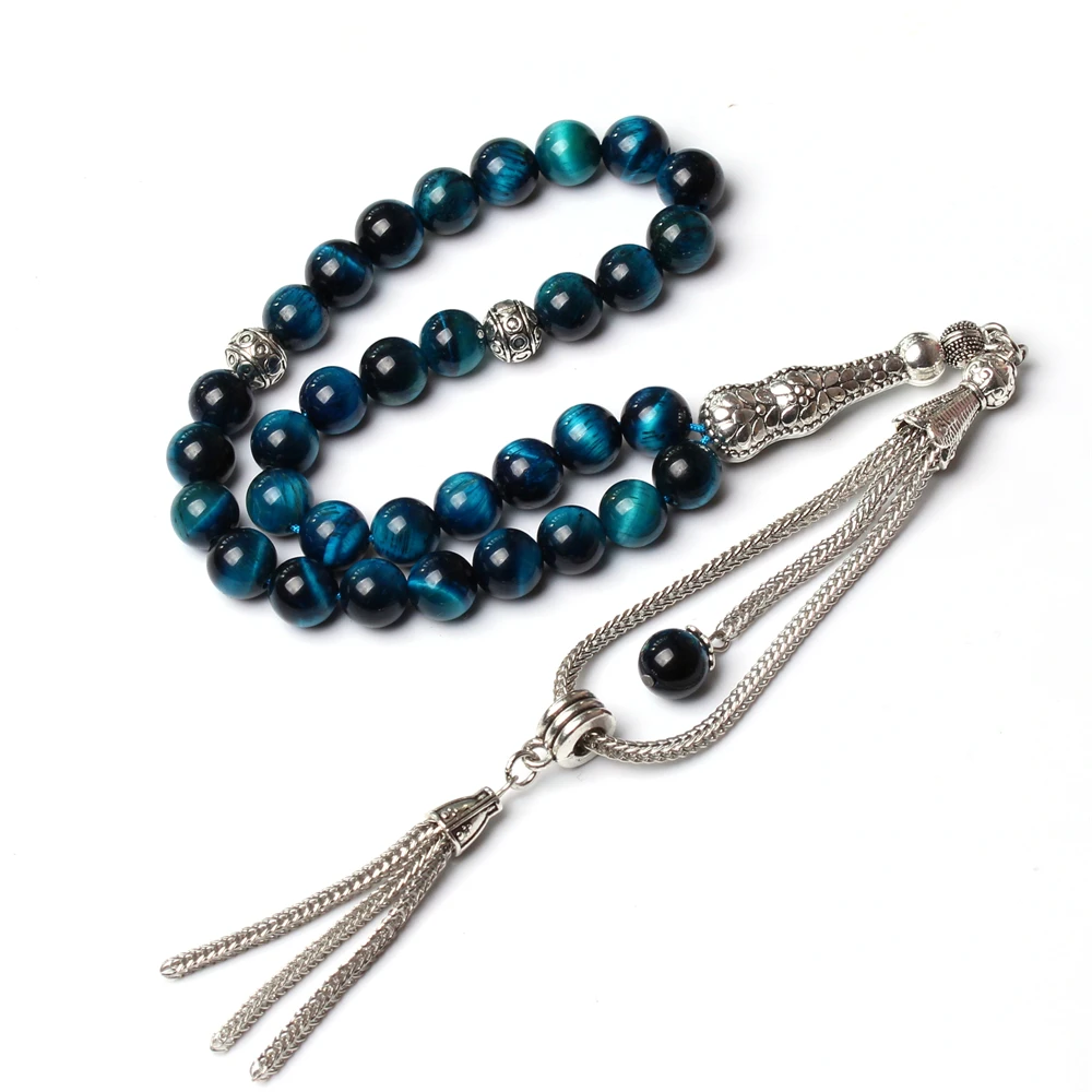 Natural-stone-tasbih-Muslim-prayer-beads-blue-tiger-eye-rosary-misbaha ...
