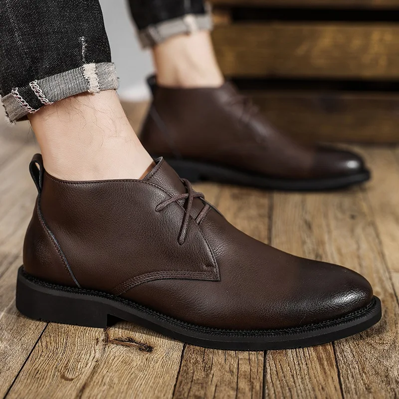 Botas-chelsea-de-cuero-genuino-para-hombre-calzado-informal-formal-de ...