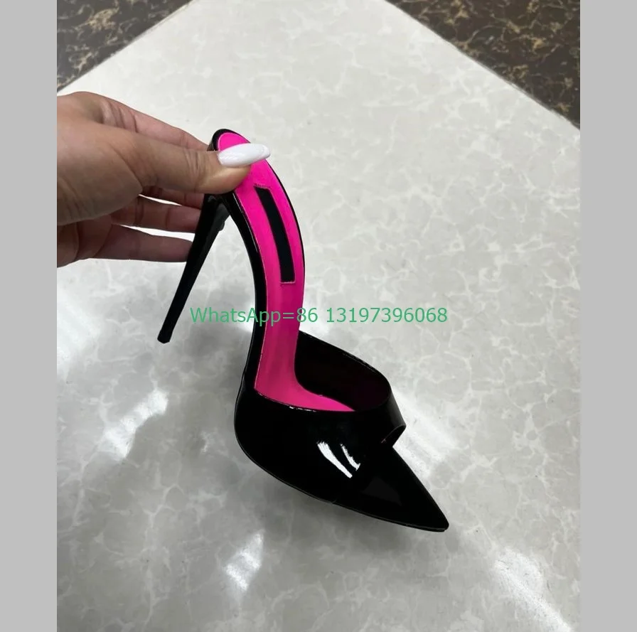 Lady mirror metallic PU open toe high heels sexy black stiletto heel ...