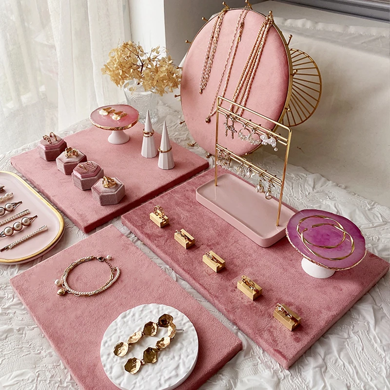 Jewelry display shelf pink tray trinket earrings display shop counter ...