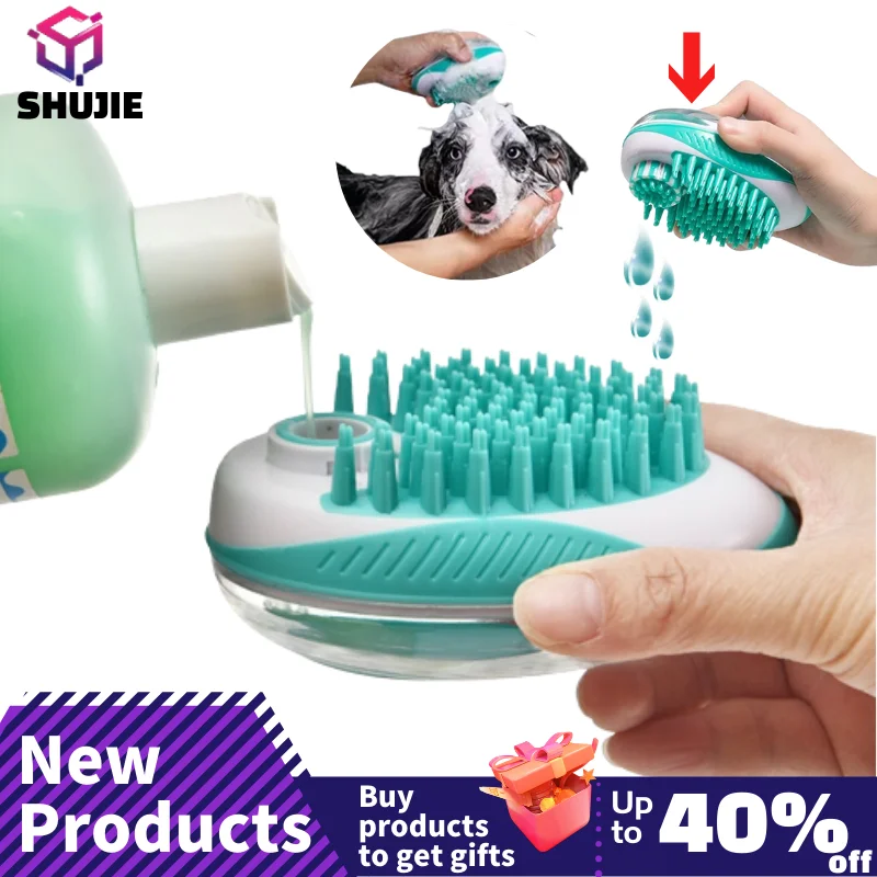 Pet Dog Cat Bath Brush 2-in-1 Pet SPA Massage Comb Soft Silicone Pet ...