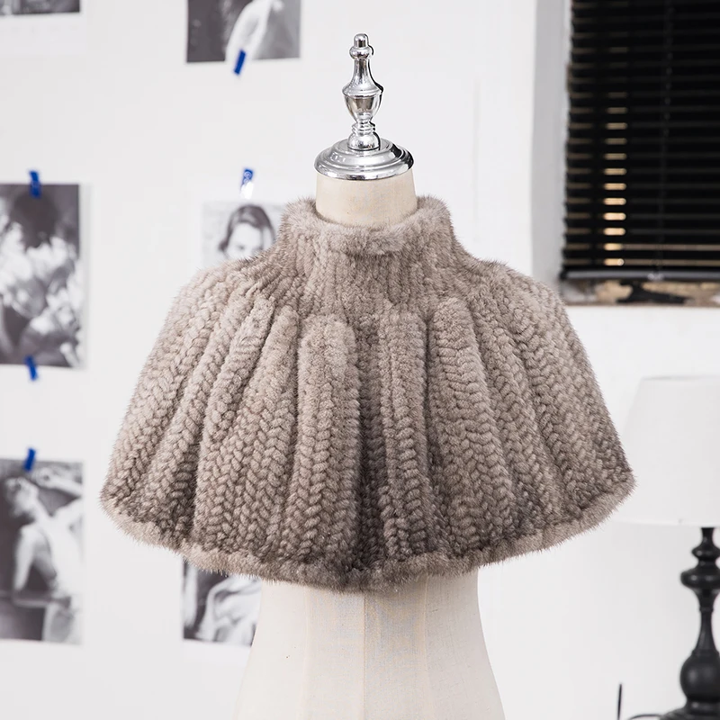 2024 Fashion Autumn Winter Double-sided Real Mink Woven Cloak Shawl ...