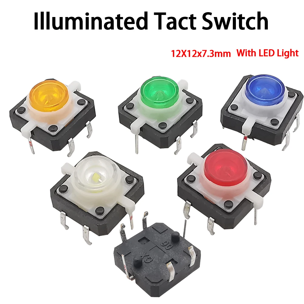 Tactile Push Button Switches 12x12x7.3mm 4 Pin Illuminated Tact Switch ...