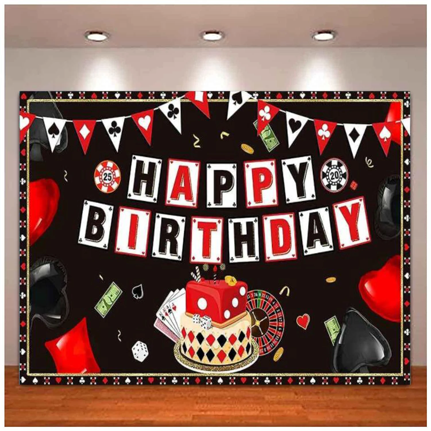 Casino Theme Happy Birthday Photography Backdrop Poker Dice Spades ...