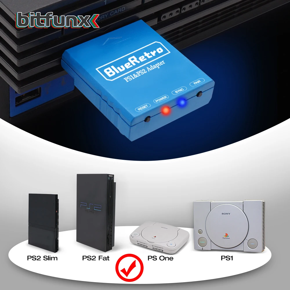 Bitfunx Blueretro Multiplayer Bluetooth Wireless Controller Adapter für PS2 PS1 SONY Playstation ...