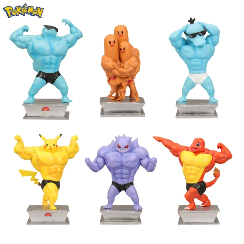 18cm Pokemon figure Bodybuilding GK Pikachu Bulbasaur Gengar Charmander ...