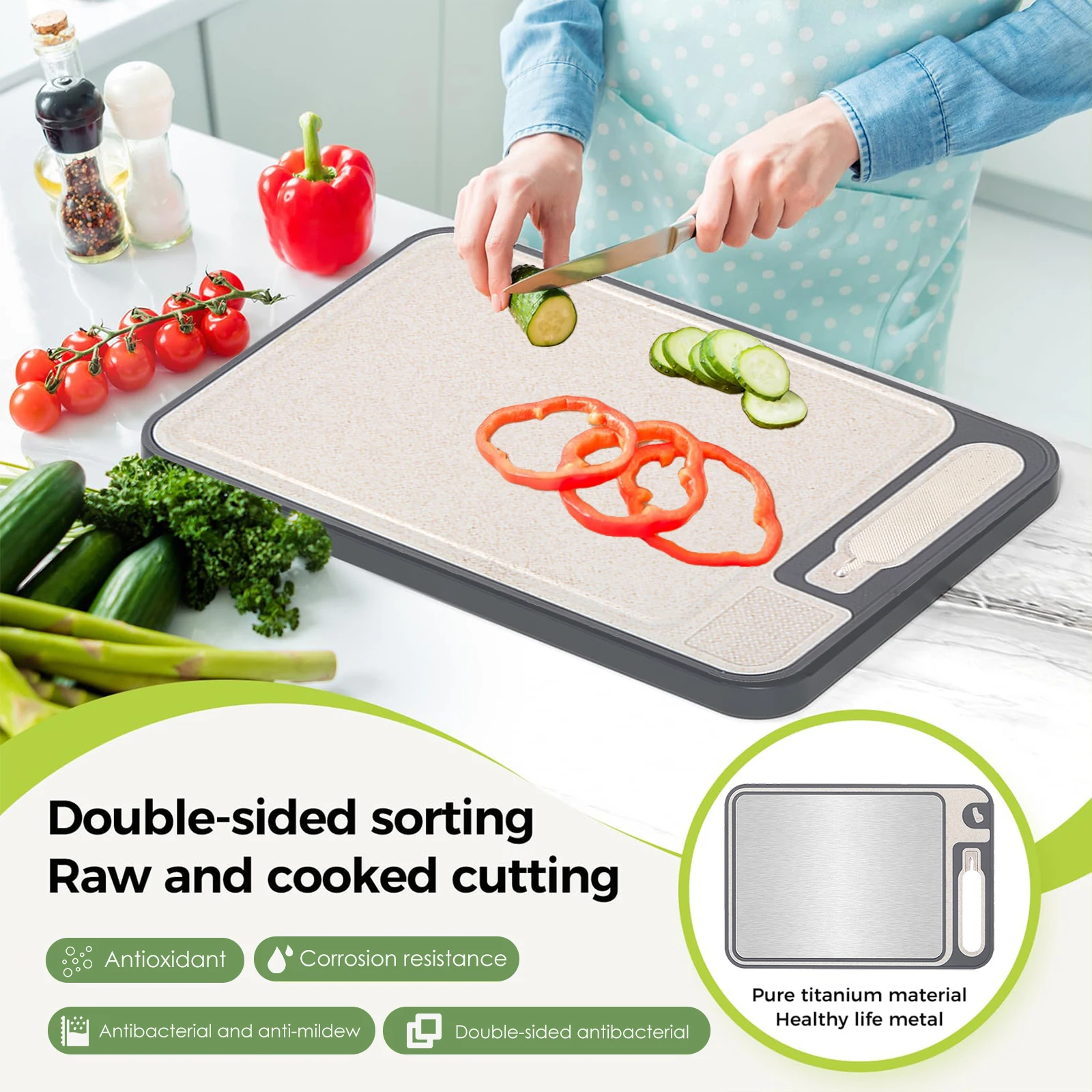 1PCS Double Sided Stainless Steel Kitchen Cutting Board 4-in-1 Set with ...