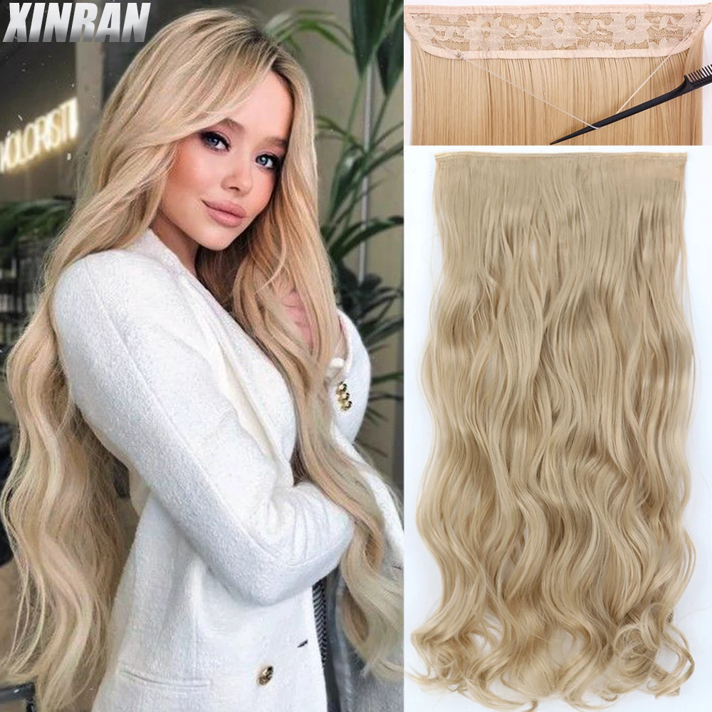 Synthetic-No-Clip-Hair-Extensions-80cm-Long-Wavy-Hair-Fish-Line ...