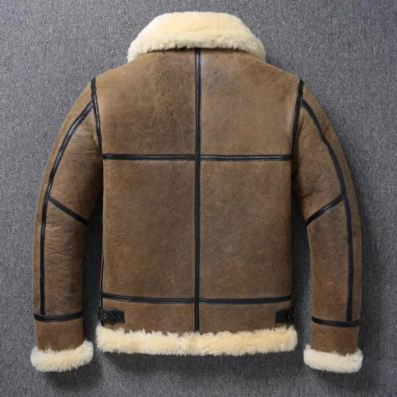 100% Natural Sheepskin Leather Jacket Winter Coat Real Fur Warm ...