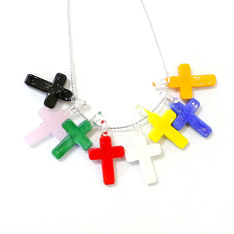 6pcs Colorful Lovely Miniature Cross Glass Charm Pendants DIY Craft ...