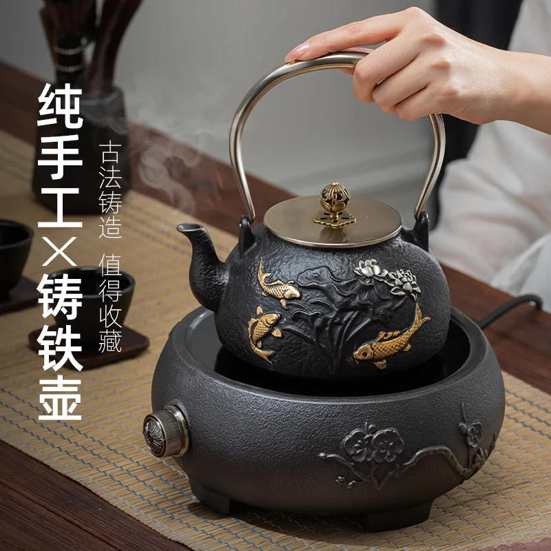주철 루프 핸들 찻주전자 찻잔 가정용 쿵푸 찻주전자 중국 철 찻주전자 찻잔 세트 차 주입기 1 냄비 4 컵