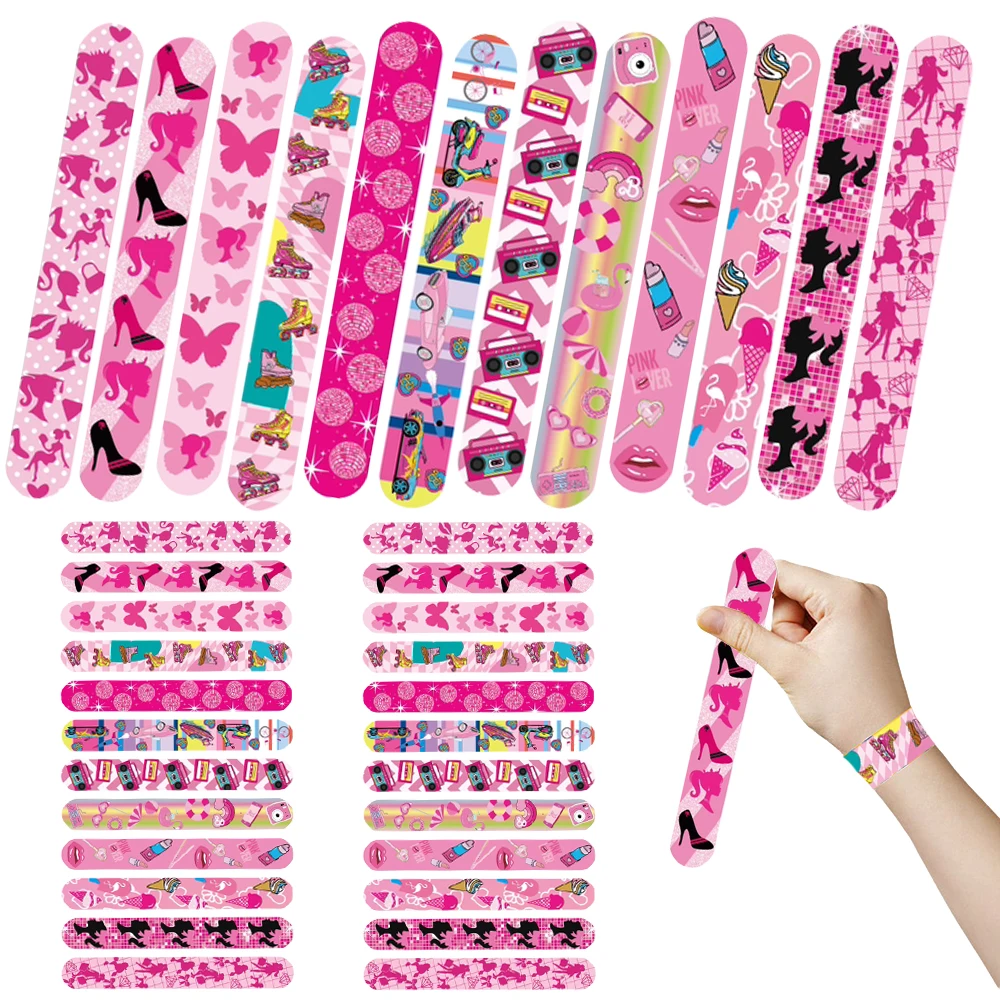 12-24pcs-Barbie-Black-Pink-Princess-Slap-Bracelets-Colorful-Bulk ...