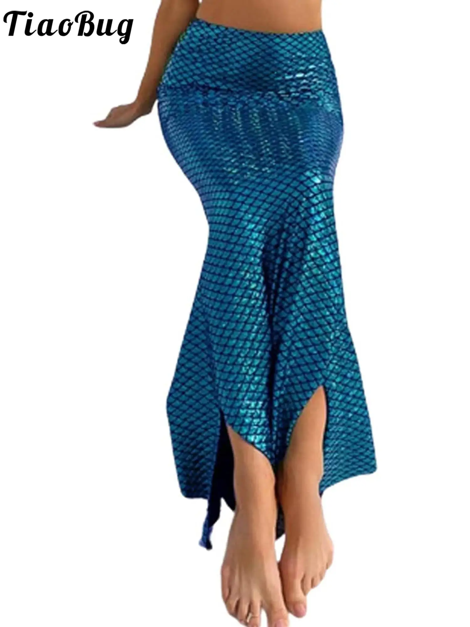 Womens Skirt Mermaid Role Play Costumes Fish Scale Print High Waist ...