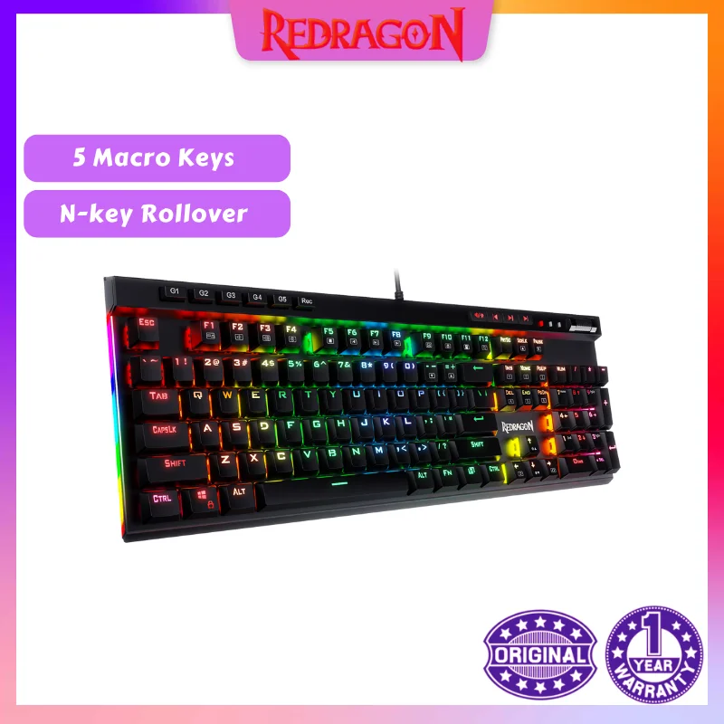 Redragon K580 Vata Rgb 104 Keys Led Usb Backlit Mechanical Gaming Wired ...