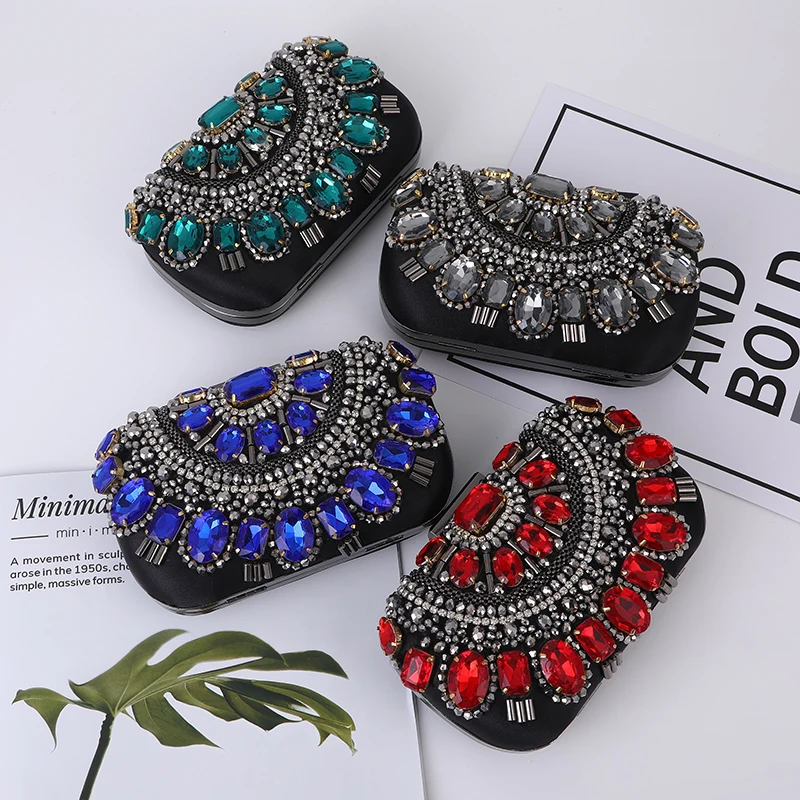 Luxury Handmade Red Green Beaded Ladies Gem Clutch Handbag Women ...