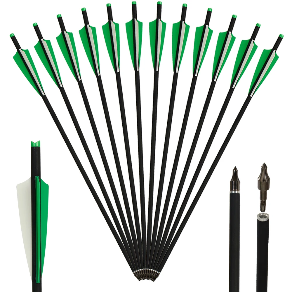 12pcs-20inch-Archery-Carbon-Short-Arrows-with-Removable-Arrowhead-8-8mm ...