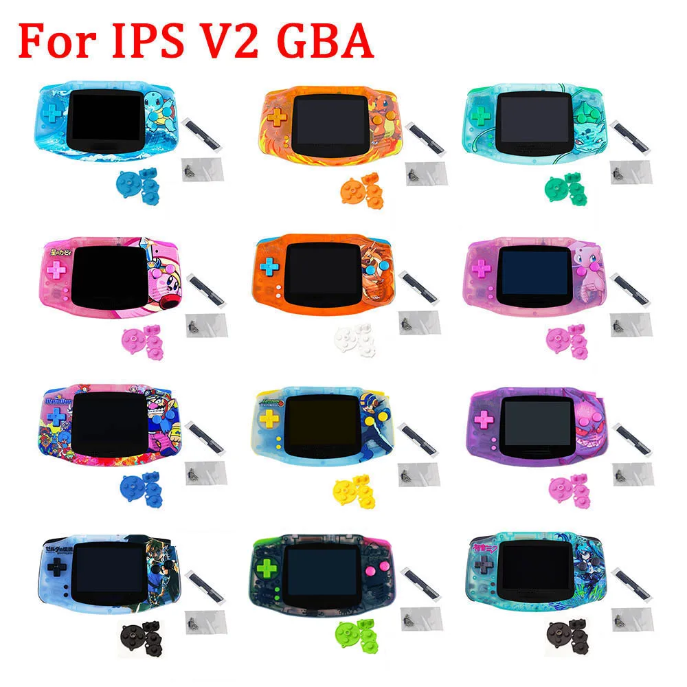 GBA IPS V2 용 버튼이 있는 새로운 셸 케이스, 유리 렌즈 커버가 있는 LCD 스크린 키트, 게임 보이 어드밴스 gba용 ...