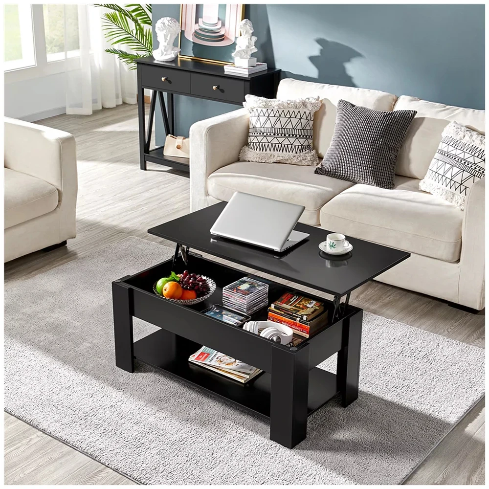 Coffee Table With Storage Wood Lift Top Lower Shelf 38.6" Rectangle ...