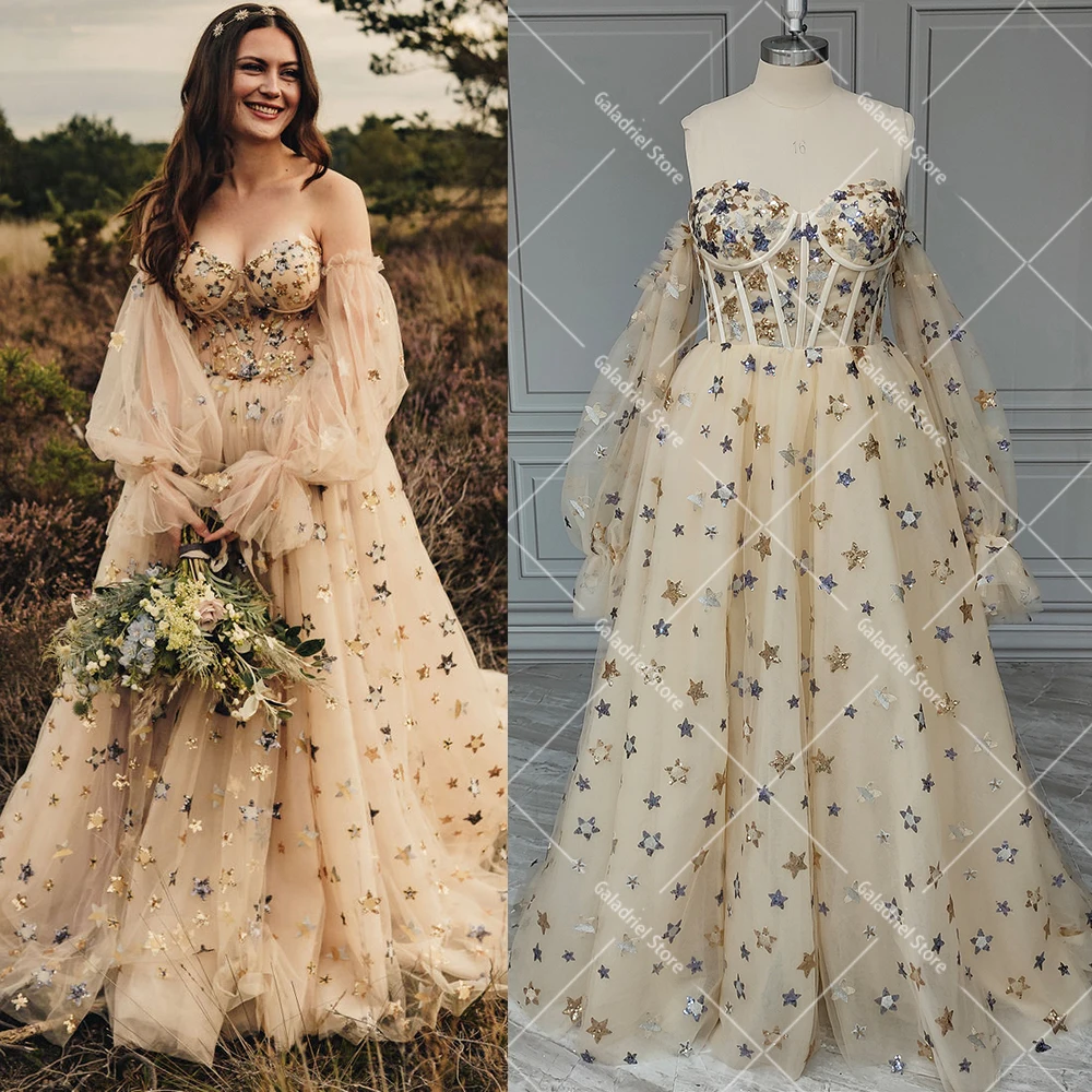 Bling-Gold-Star-Sweetheart-A-Line-Evening-Dress-Customized-Lace-Up ...