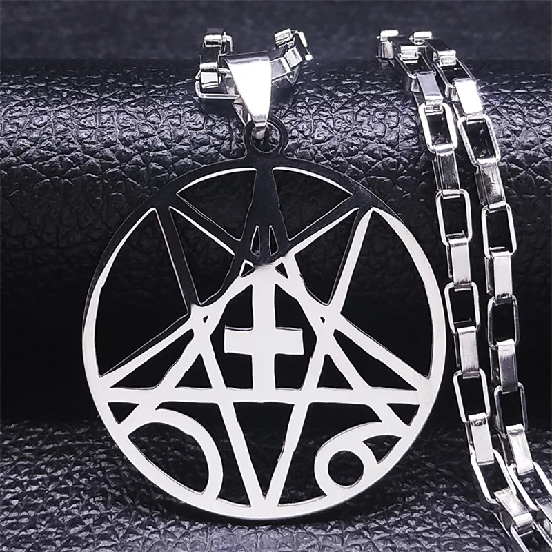 Inverted-Cross-Occult-Pentagram-Stainless-Steel-Necklaces-Silver-Color ...