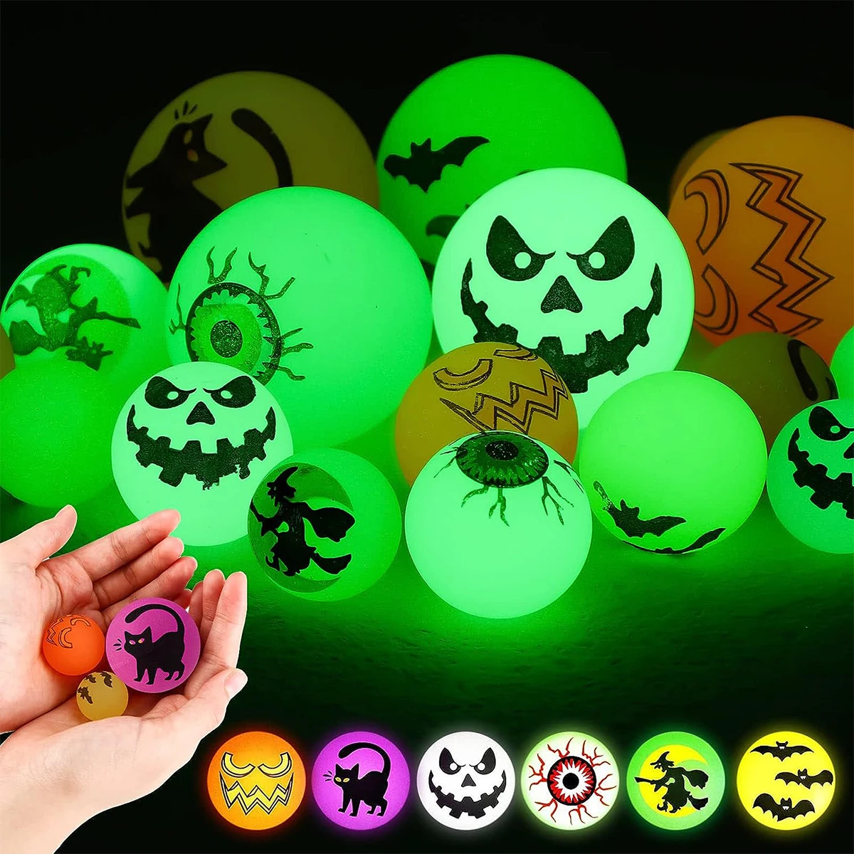12-24Pcs-Halloween-Glow-in-The-Dark-Bouncy-Balls-Bat-Pumpkin-Luminous ...
