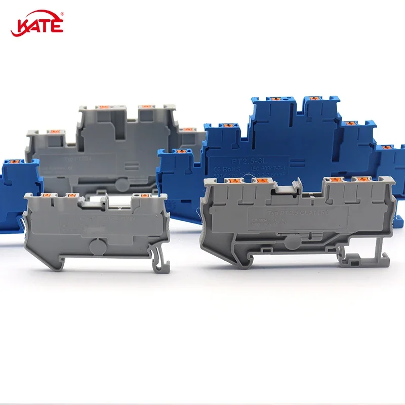 10PCS-DIN-Rail-Terminal-Block-Straight-Spring-Terminal-500V-1000V-17-5A ...