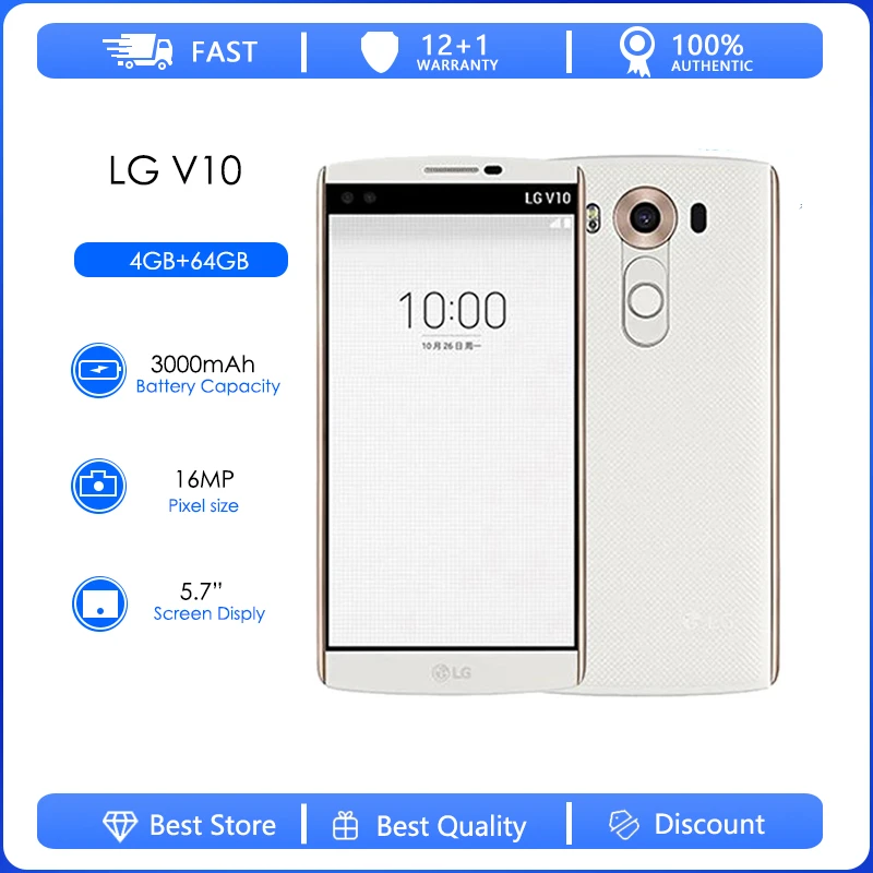 LG V10 Refurbished Original Unlocked LG V10 H961 Dual sim 4G Phone Hexa ...