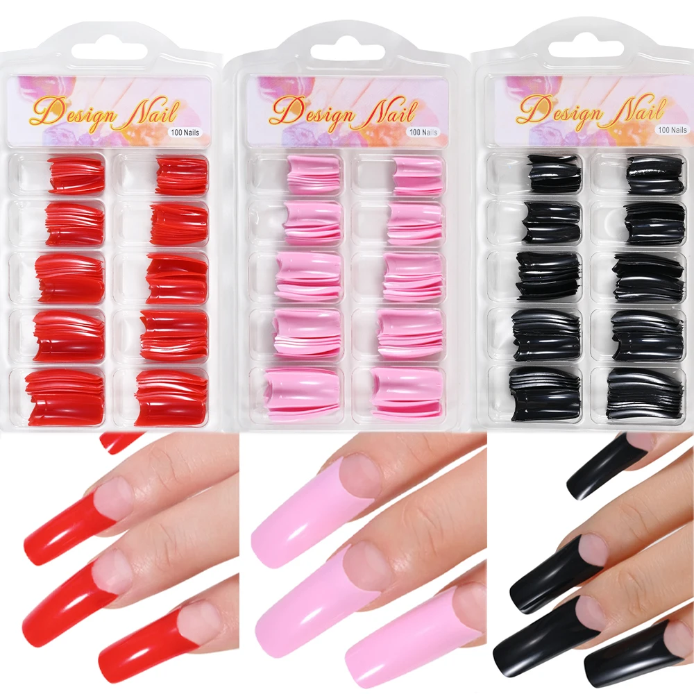100Pcs/Box 3Color French Nail Tips XL Square Half-Cover Fake Nails ...